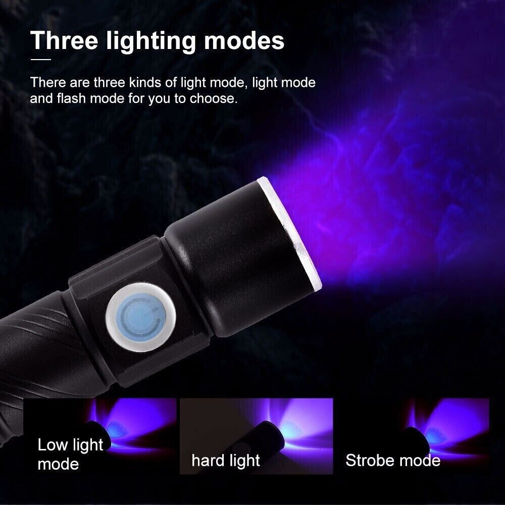 UV Rechargeable LED Flashlight 395 nm Inspection Lamp Torch USB ...