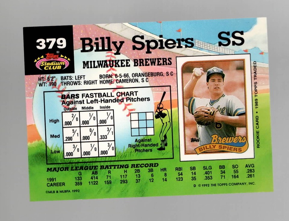 1992 Stadium Club #379 Bill Spiers NM/Mint | eBay
