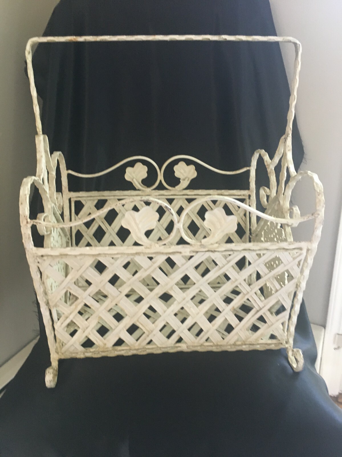 Antique/Vintage Wrought Iron and Cast Iron Magazine Rack/Basket -Shabby ...