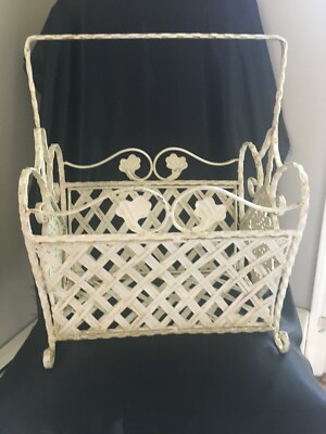 Antique/Vintage Wrought Iron and Cast Iron Magazine Rack/Basket -Shabby ...