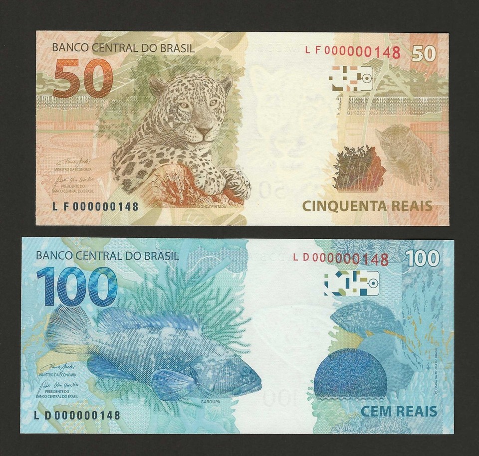 BRAZIL 50 + 100 Reais 2010, P-256g & P-257f, Match Serial Number ...