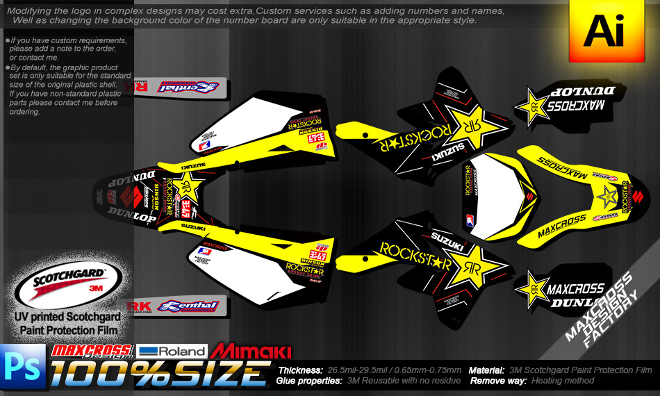 SUZUKI RMZ 250 2007-2009 MAXCROSS GRAPHICS KIT DECALS STICKERS FULL KIT ...