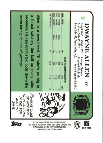 2012 Topps Chrome 1984 #8 Dwayne Allen | eBay