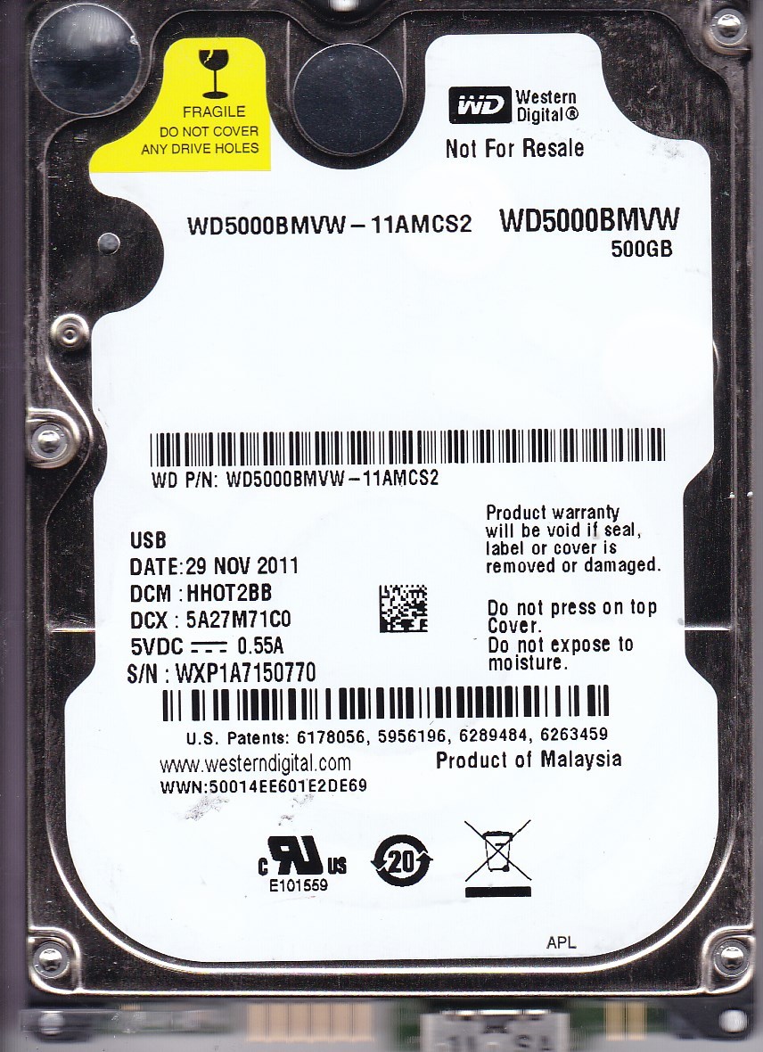 WD5000BMVW-11AMCS2 dcm: HHOT2BB NOV/2011 500GB 2.5 USB 3.0 Western ...