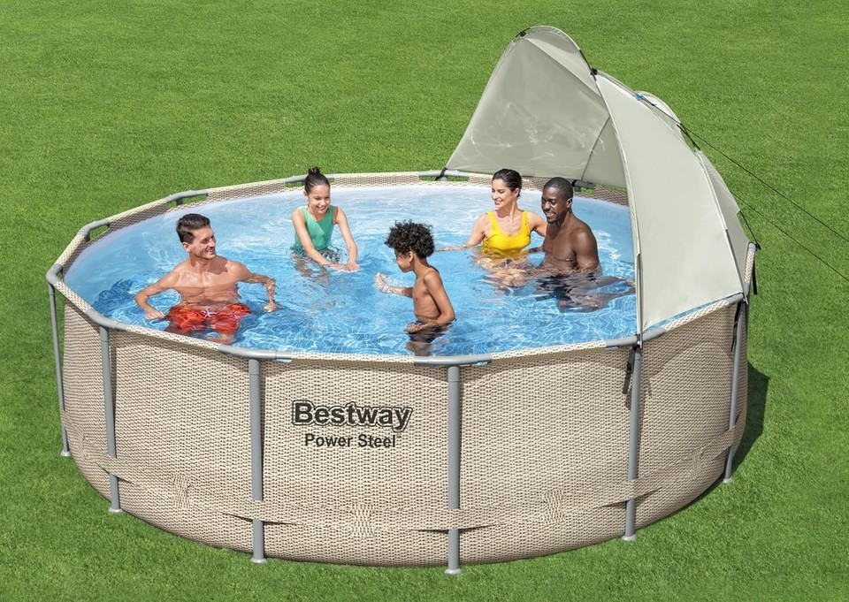 Bestway Pool Canopy Sunshade | Compatible with Round Above Ground Gray ...
