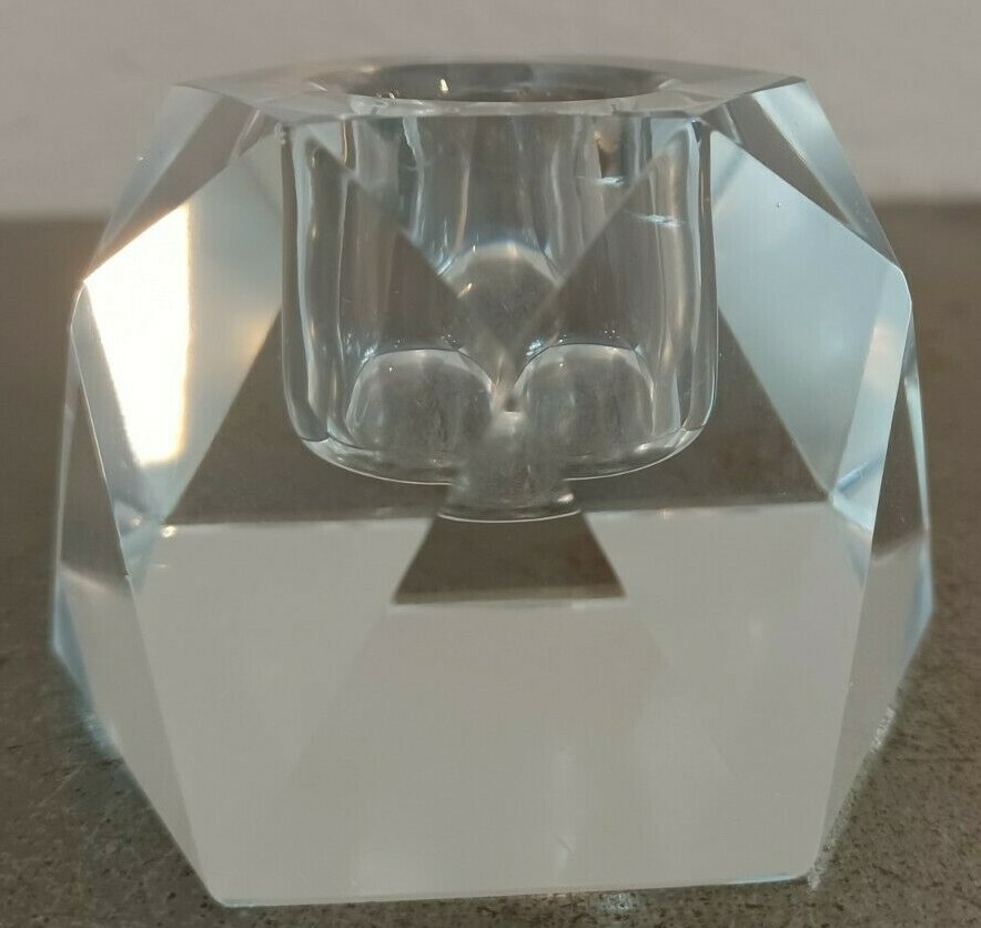 2 Clear Glass Diamond Cut Candle Holders 2.2" Tall | eBay