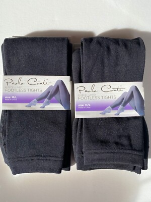 2 Paula Conti Black Fleece Lined Footless Tights...Size M/L | eBay