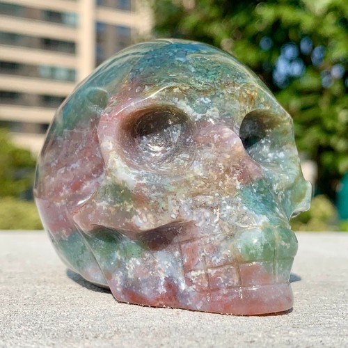 286G Natural ocean jade crystal quartz, hand carved skull mineral ...