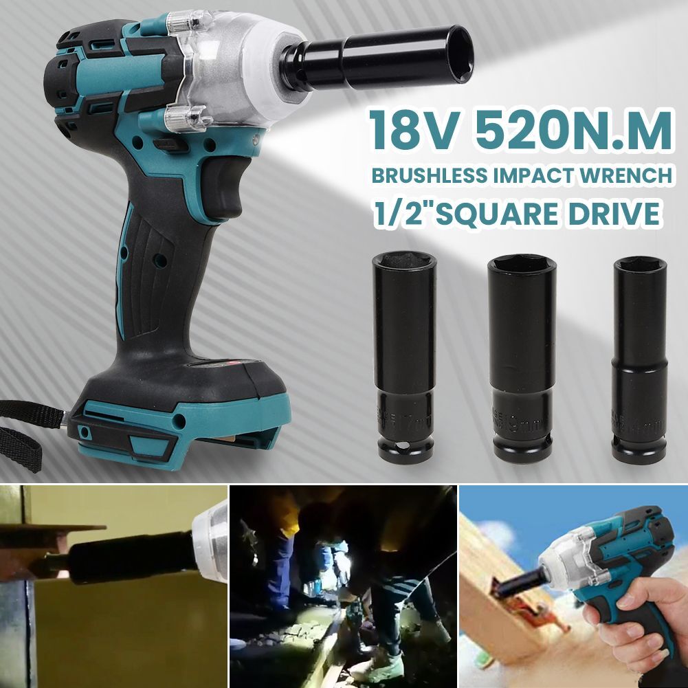 For Makita 18V Battery Impact Wrench Brushless Driver Cordless Rattle ...