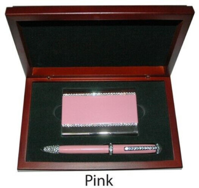 Pink Metal Card Holder & Pen w/ Swarovski Crystal Decoration in Luxury ...