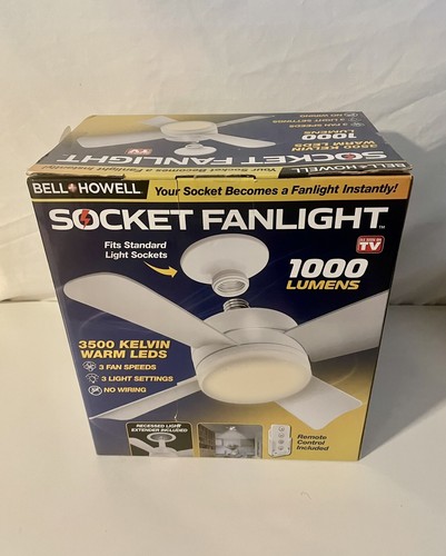 Bell+Howell Socket Fan 15.7in White Socket Ceiling Warm Light Fan with ...