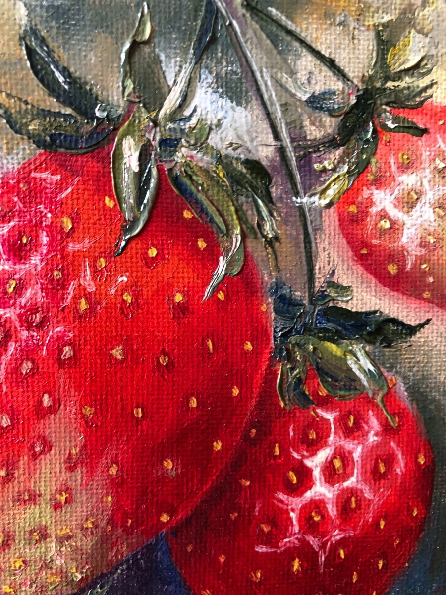Eos Strawberry Painting Vibrant Strawberry Still Life Original Oil