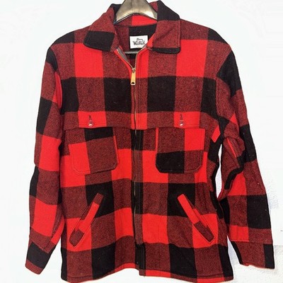 Woolrich VTG Wool Jacket Men 46 Red Black Buffalo Plaid Mackinaw ...