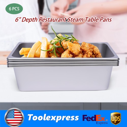 6PCS Full Size 6" Depth Restaurant Steam Table Pans Stainless Steel ...