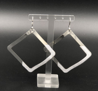 Fashion Statement Silver Plated Sparkling Glitter Square Dangling ...