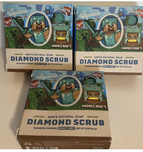 NEW ~3 Bars~ Dr. Squatch Mens Natural Soap Minecraft Diamond Scrub SAME ...