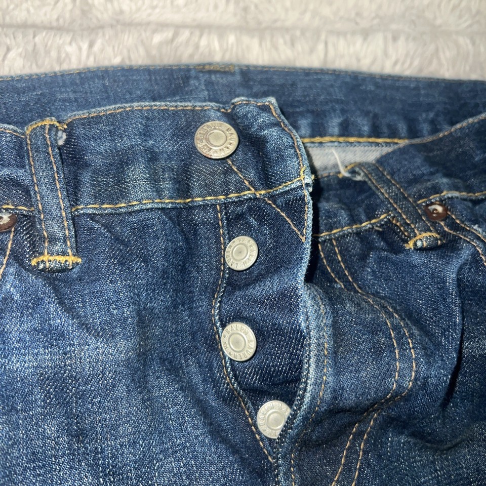 RRL Double RL Japan Woven Selvedge Denim Hidden Rivet Button Fly Faded ...
