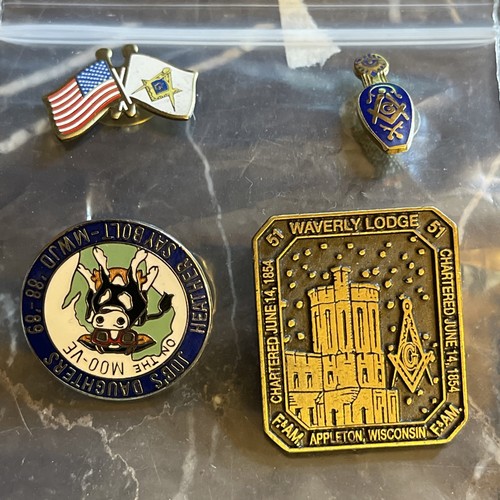 Lot Of 4 Master Mason Lapel Tac Pin Cut Out Square Compass White Blue ...