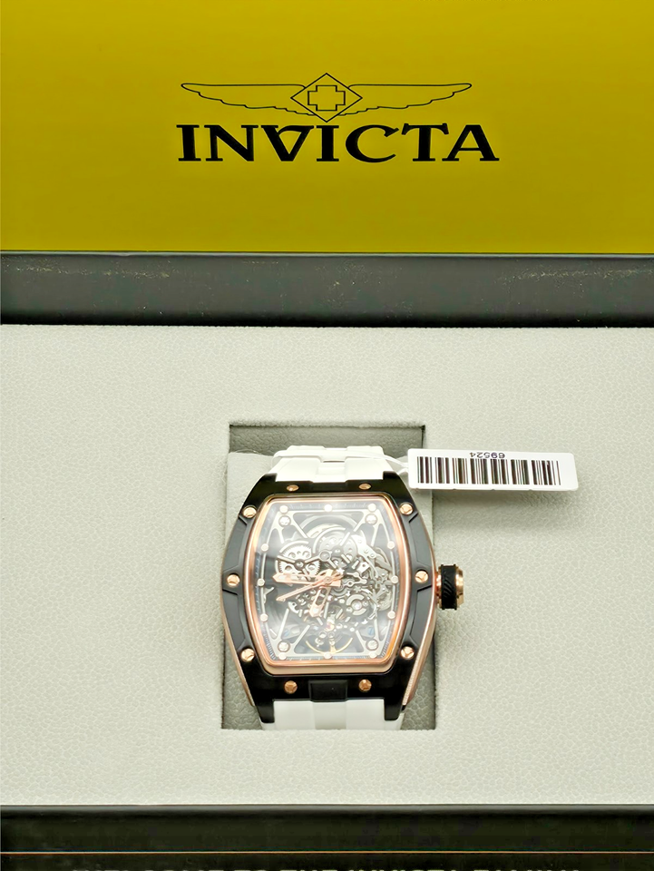 Invicta S1 Rally Automatic 44MM Skeleton Dial Rose Gold White Strap Men ...