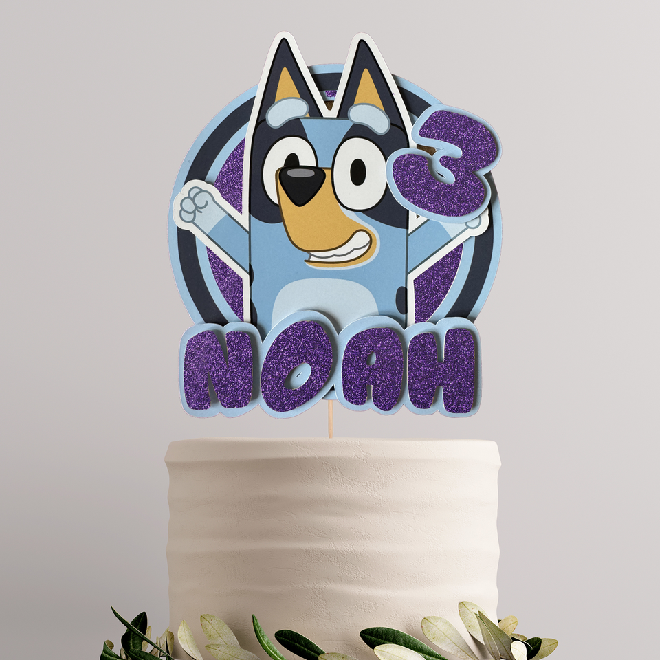 Bluey Cake Topper - 3D Glitter Colours - Personalised Age And Name ...