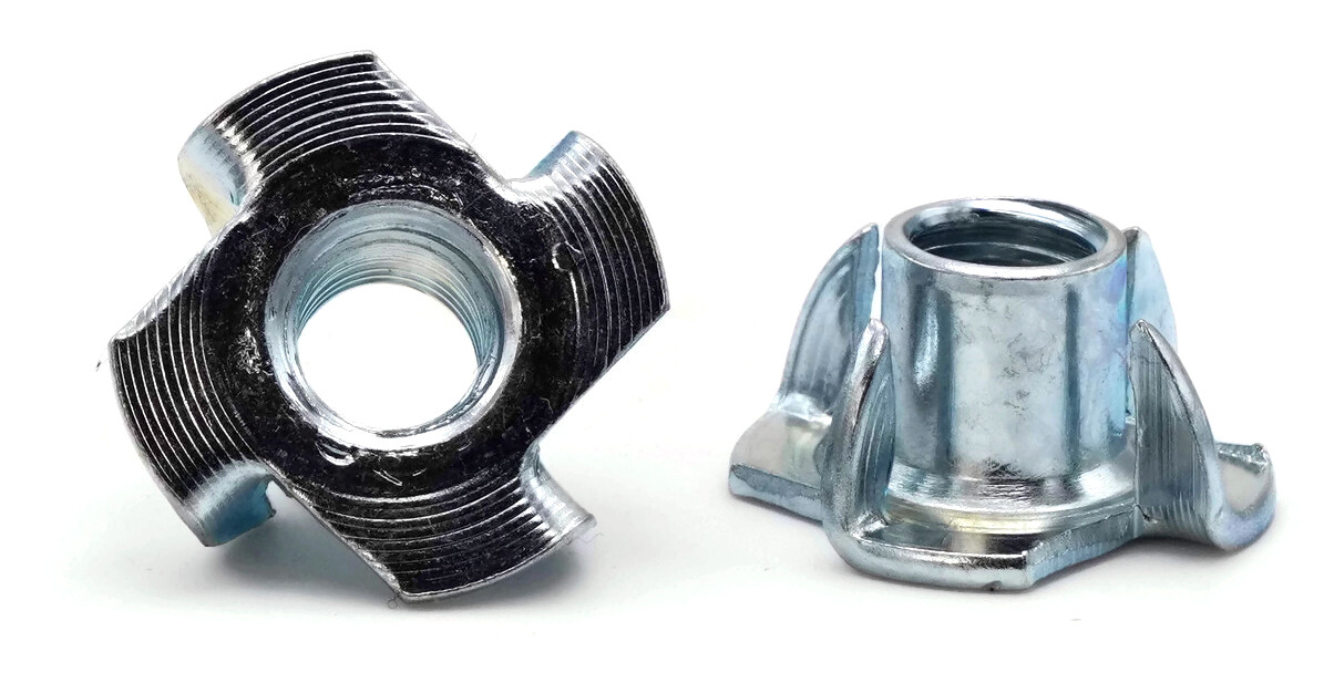 T Nut Zinc Plated Steel Tee Nuts 4 Prong & 3 Prong Barrel Nuts - #6-32 ...