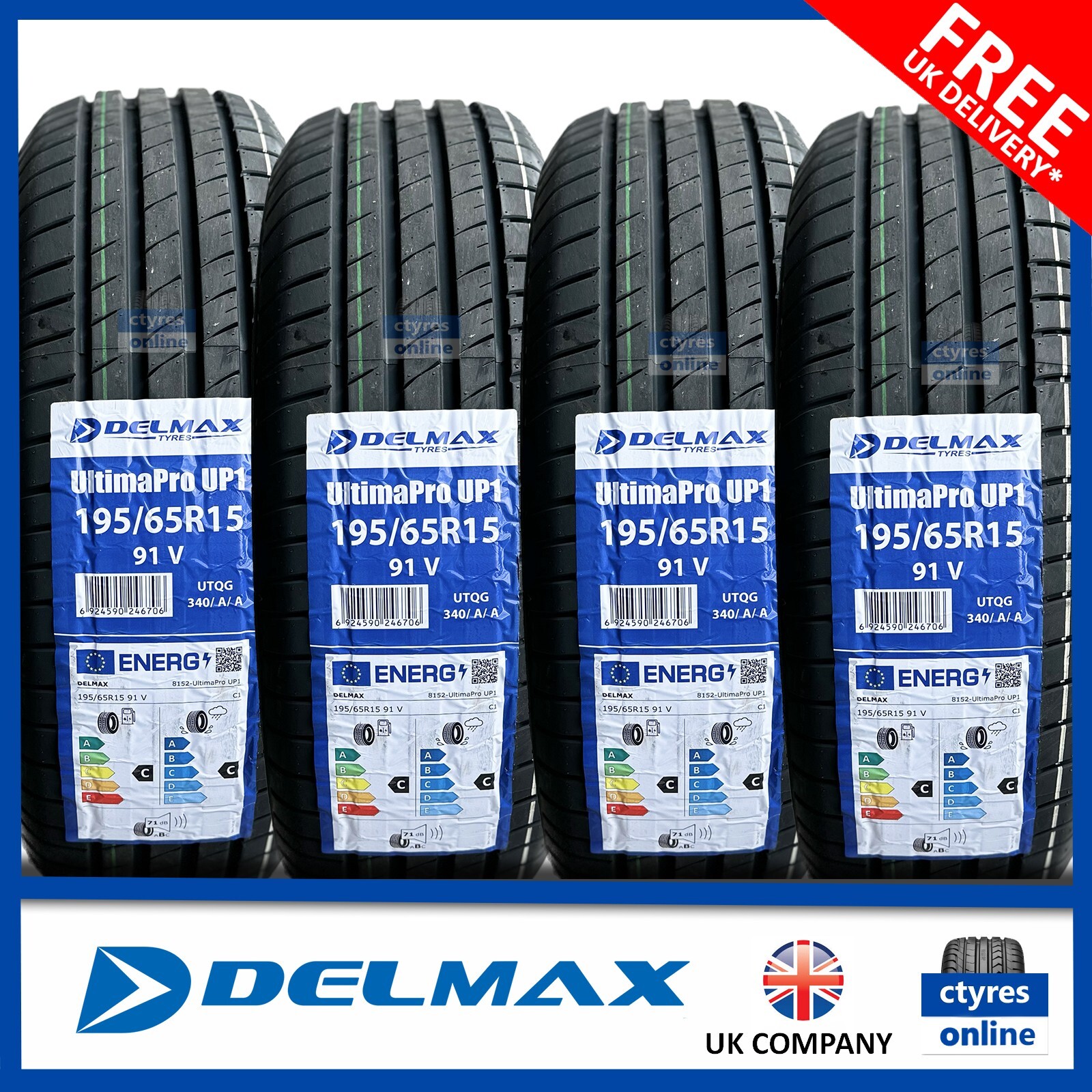 4 X New 195 65 15 DELMAX ULTIMAPRO 91V 195/65R15 1956515 *C/C RATED* (4 ...