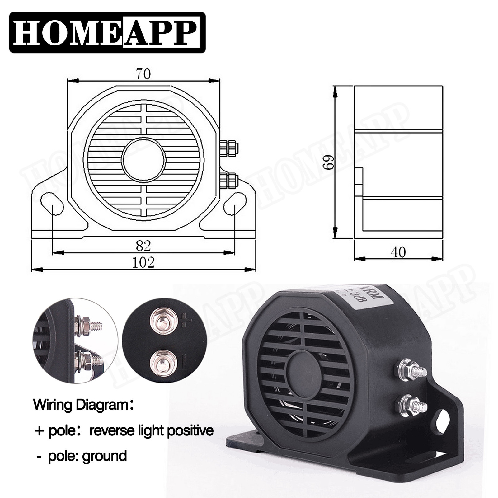 12V 48V 80V REVERSE ALARM buzzer beeper backup truck trailer caravan ...