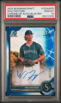 PSA 10 WALTER FORD AUTO 1st 2022 Bowman Chrome BLUE REFRACTOR #/150 RC ...