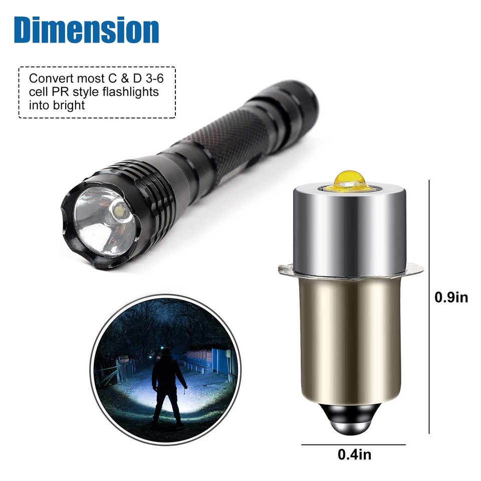 4Pcs P13.5S LED Flashlight Bulbs Upgrade Work Light D/C Cell 6000K ...