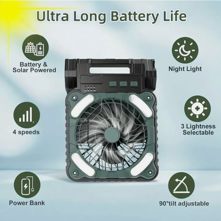 Solar Powered Cold Air Fan, Portable Rechargeable, Outdoor Floor Fan ...