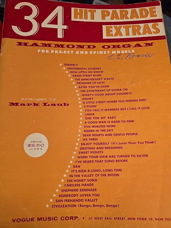 34 Hit Parade Extras Hammond Organ Pre-Set & Spinet Mark Laub Songbook 1958 B8 | eBay