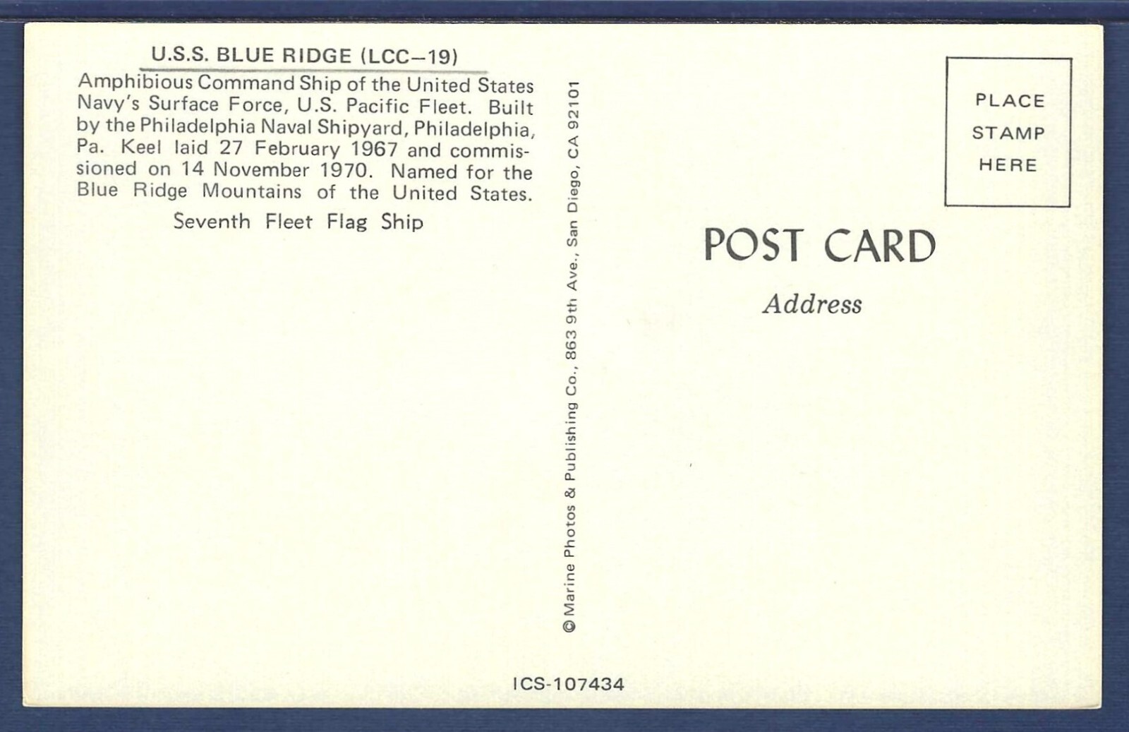 USS BLUE RIDGE LCC-19 Amphibious Command Ship | eBay