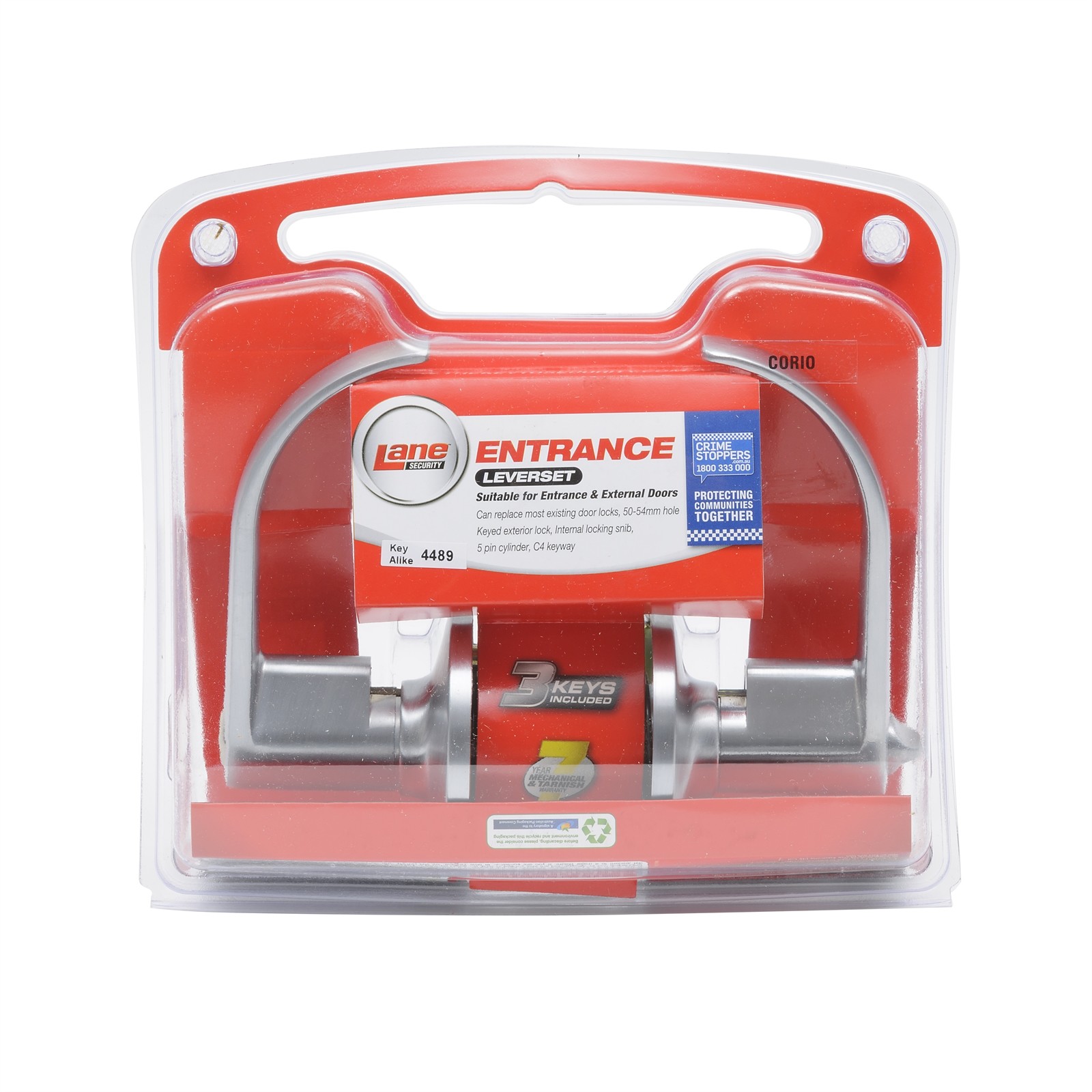 Lane CORIO ENTRANCE LEVERSET 5-Pin C4 Keyway +3xKeys, Brushed Satin ...