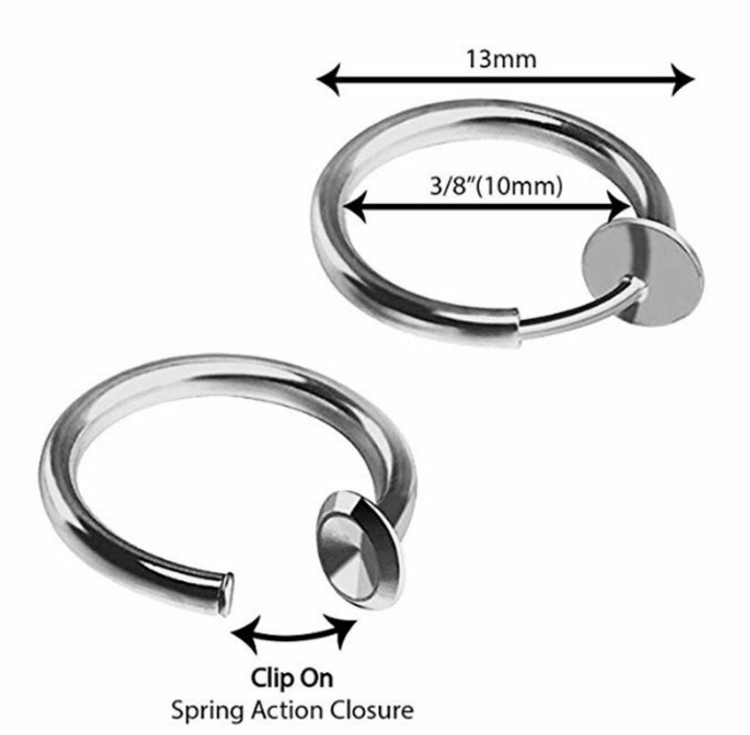 1 Pair Spring Clip On Hoop,Ear Ring,Earrings,Ear Bone Ear Cuff ½" 13MM ...