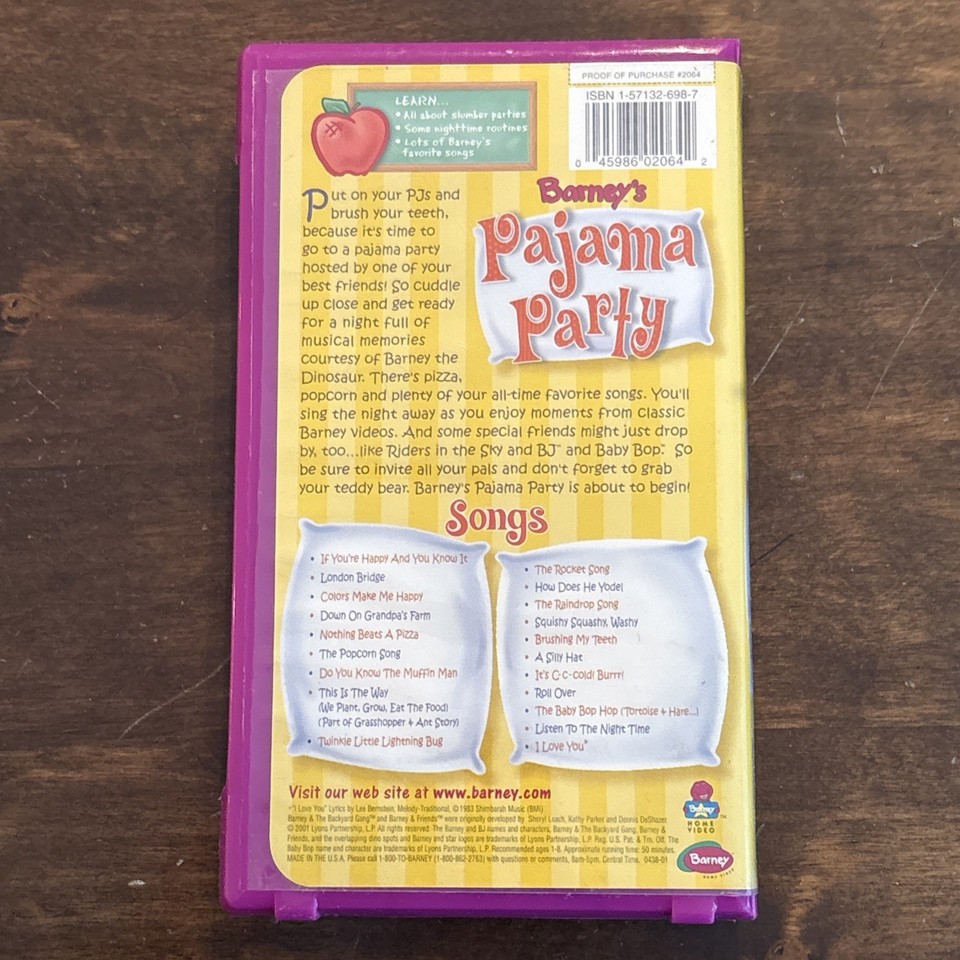 Barney’s Pajama Party VHS Tape 2001 Video Tape Sing Along Songs Film ...