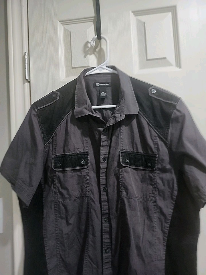 Men’s INC Gray Mesh Panel Button Down Shirt Sz 2XL Utility Grunge Epaulet | eBay