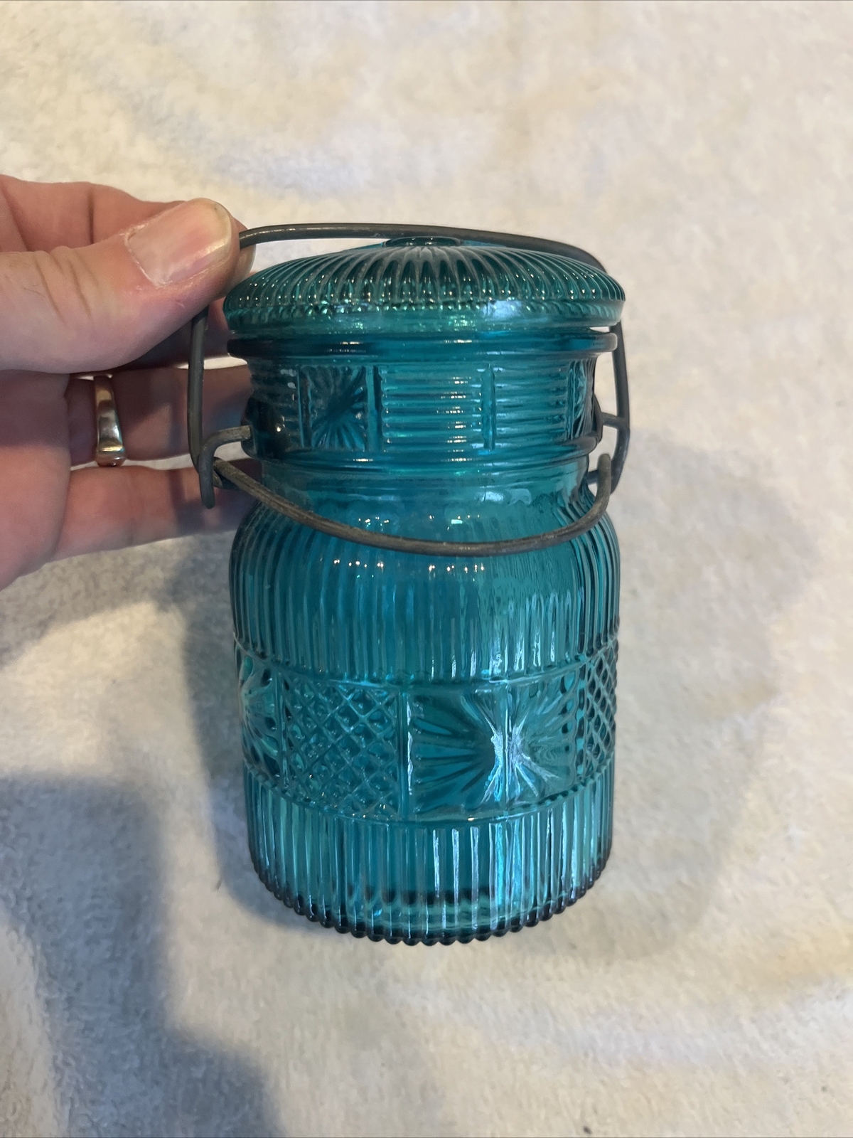 Vintage Avon Teal Blue Mason Jar with Lid, Bail Closure 5" X 3-1/4 ...
