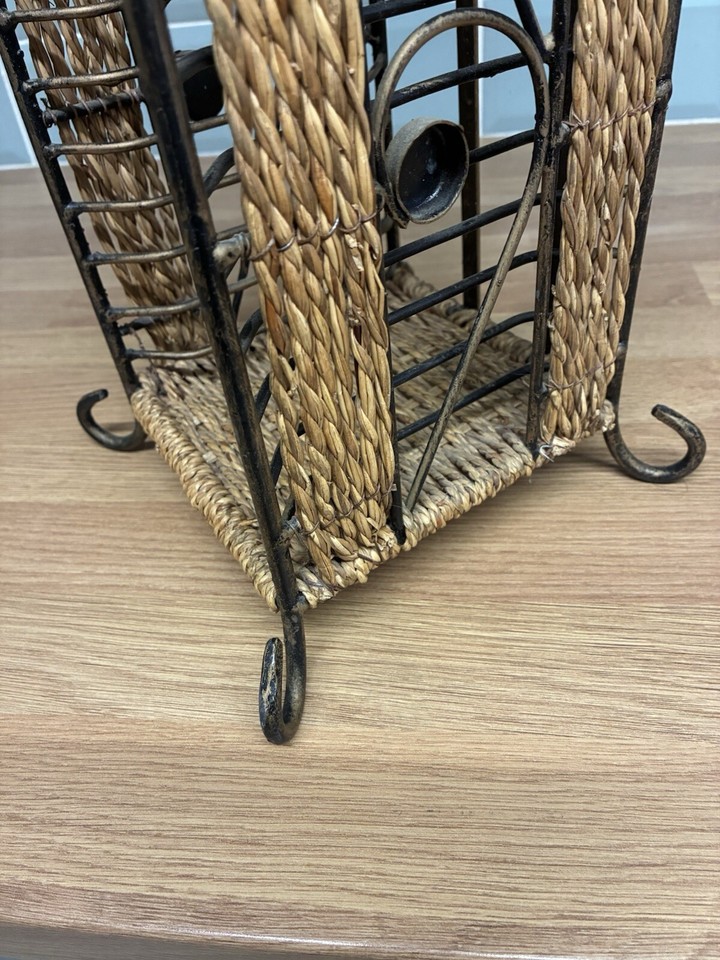Vintage Floor standing Metal CD Rack Wrought Iron Effect Wicker Holds ...