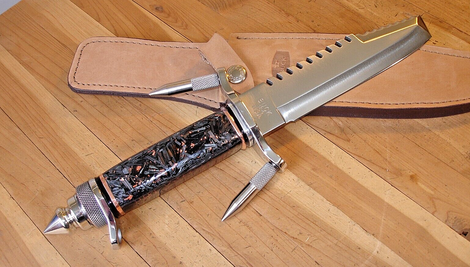 JOE HOUSER CUSTOM BUCK KNIFE 184 BUCKMASTER CARBON FIBER HANDLE 425M SS ...