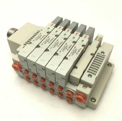 SMC Manifold w/ 5x SV2400-5FU Pneumatic Solenoid Valves, Coil Voltage ...