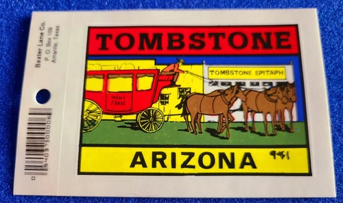 Tombstone Arizona Epitaph Vintage Souvenir Decal Window Sticker - New ...