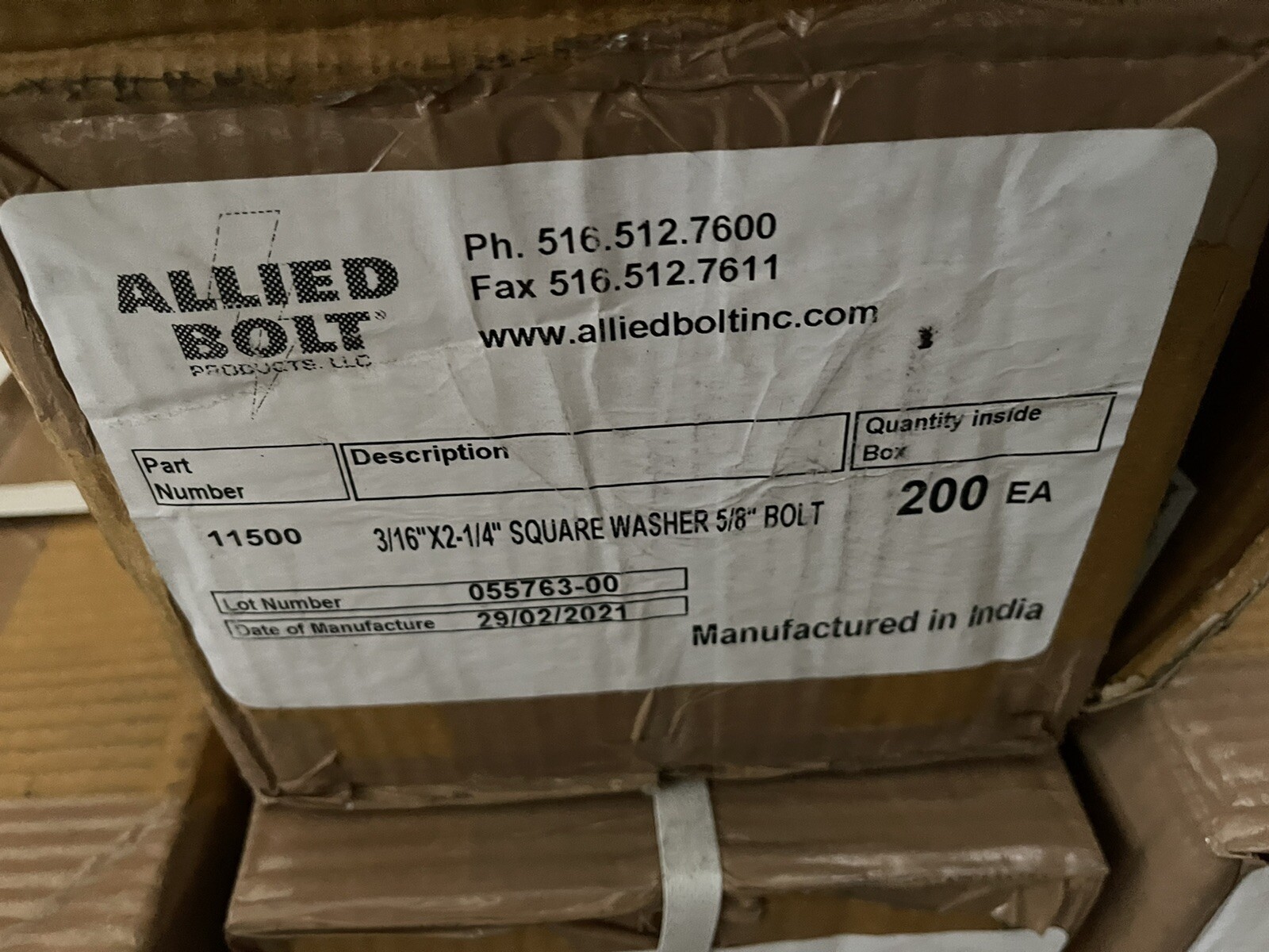 ALLIED BOLT Square Washer, 3/16 x 2-1/4 in., For 5/8 in. Bolt (CASE OF ...