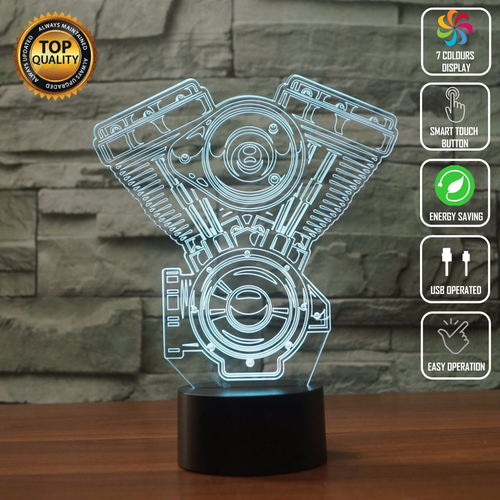 ENGINE BLOCK CAR V8 3D Acrylic LED 7 Colour Night Light Touch Table ...