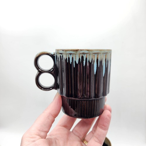 2 Vintage Drip Glaze Double Trigger Two Finger Handle Coffee Mug Japan ...