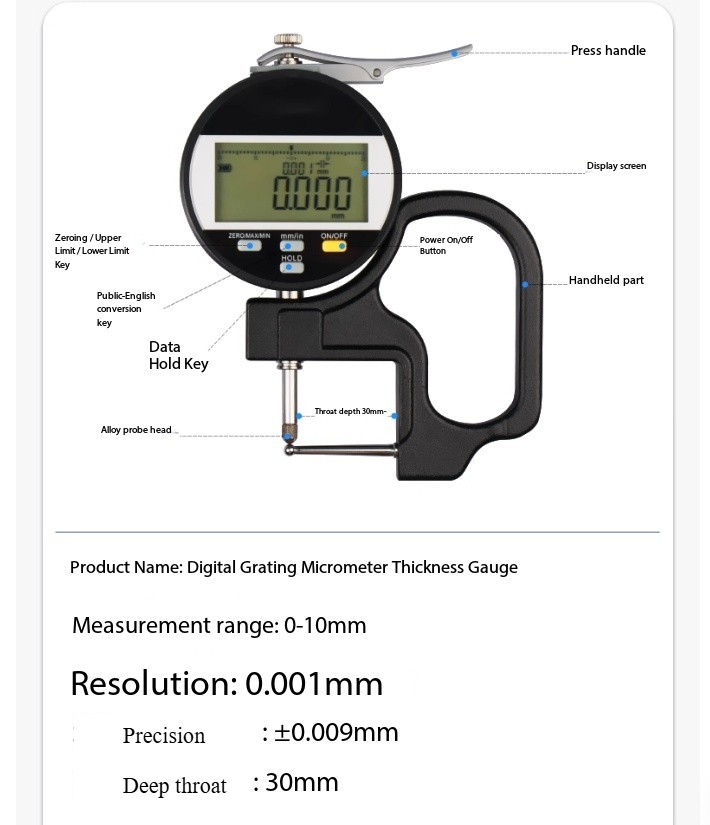 Digital Display Pipe Thickness Gauge, High-precision Micrometer ...
