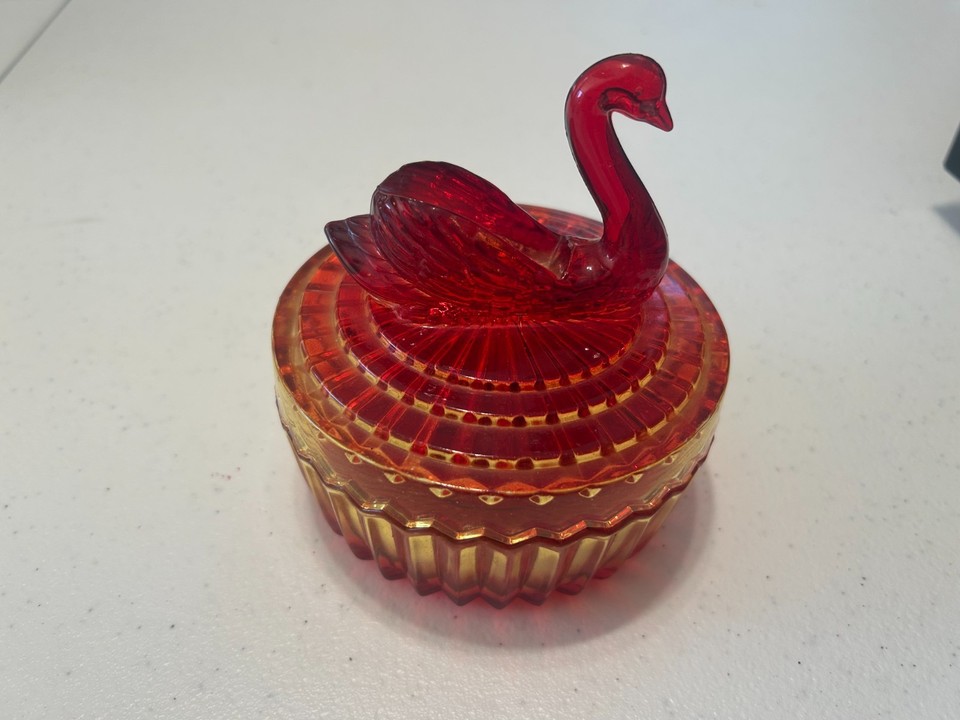 Vintage Swan Glass Candy Dish Set – Decorative Lidded & Open Candy ...