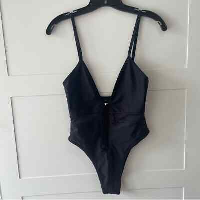 New! FAE Zipper Front Plunge One Piece Swimsuit Size M Solid Black ...