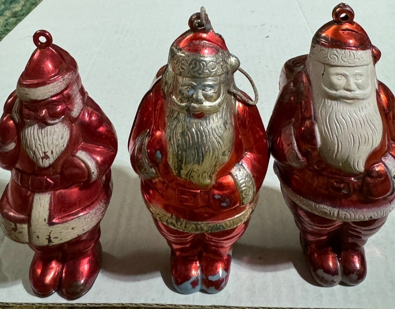 Vintage Antique Lot of 3 Christmas Hard Plastic Santa Claus Ornaments ...