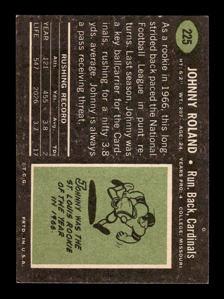 1969 Topps Football #225 Johnny Roland St. Louis Cardinals | eBay