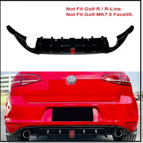Rear Bumper Diffuser Lip W/ Light Body kit For 14-17 Golf 7 MK7 GTI GTD ...